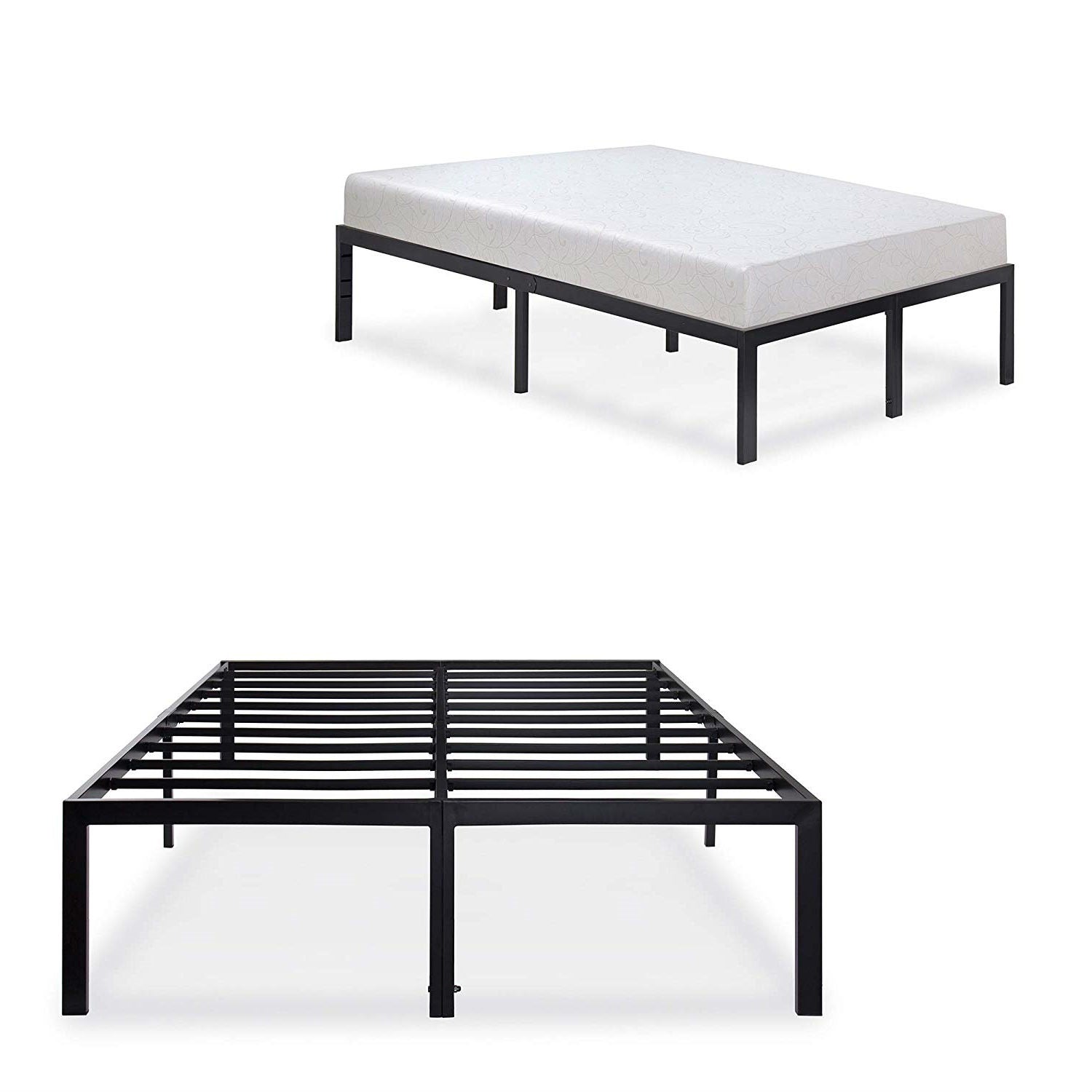 Queen 18-inch High Rise Heavy Duty Black Metal Platform Bed Frame ...