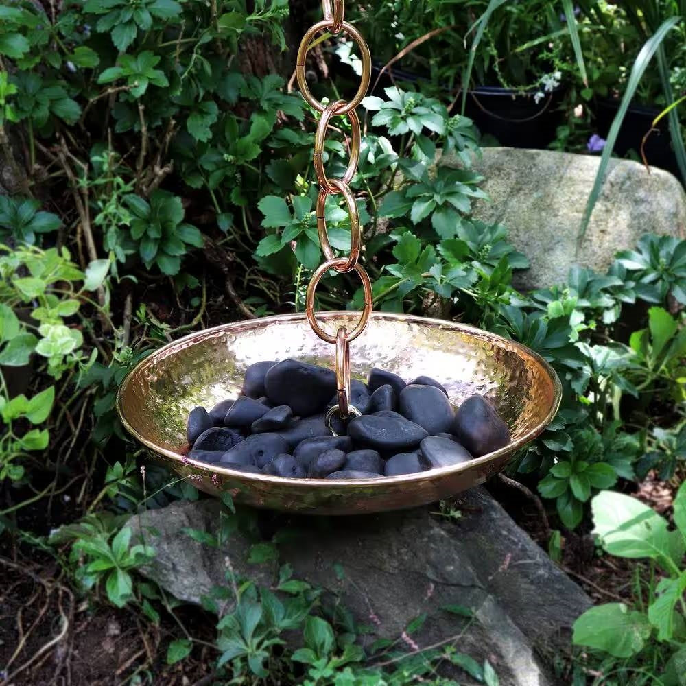 Hand Hammered Copper Polished Rain Chain Basin - 16.5 inch Diameter ...